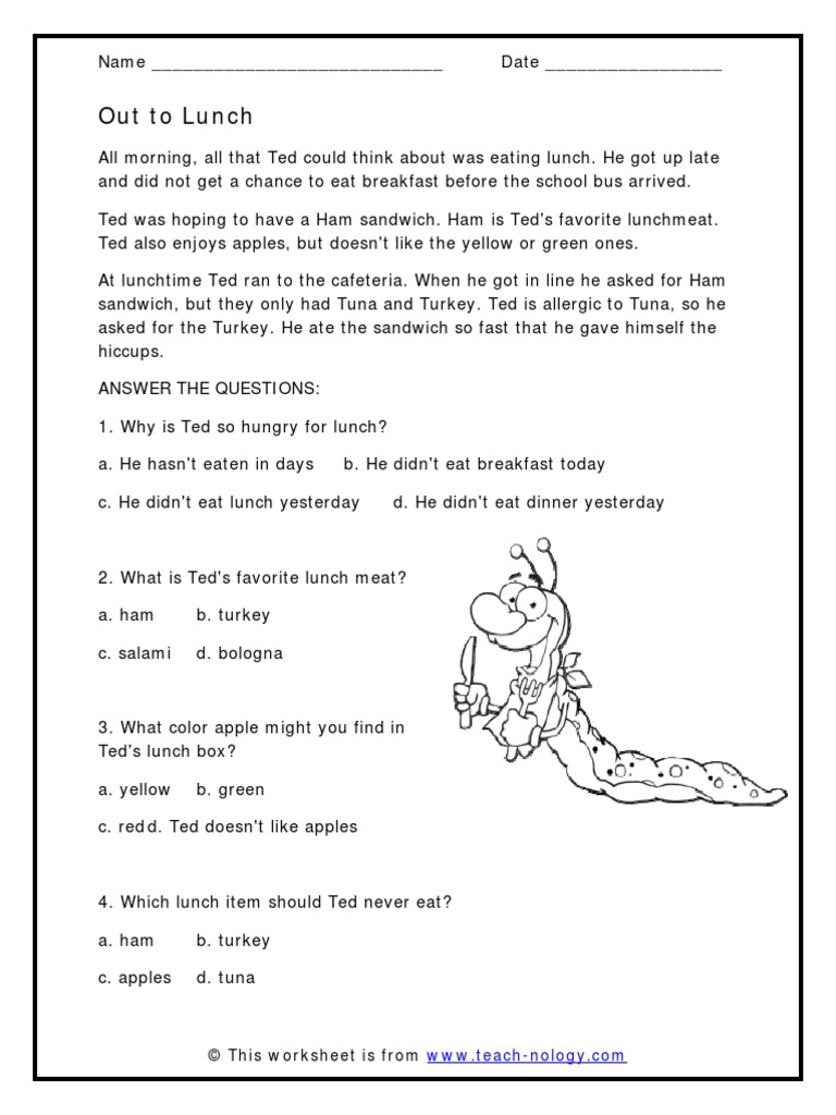 Out To Lunch: © This Worksheet Is From | PDF | Lunch | Eating Behaviors