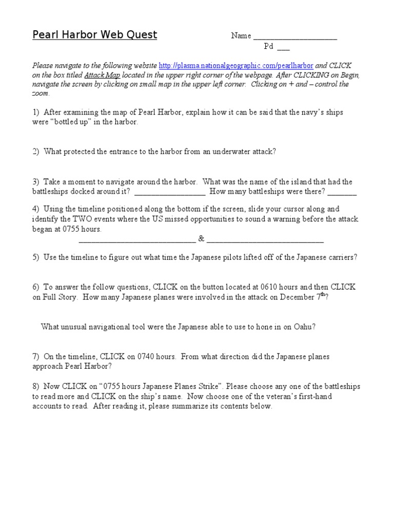 An Interactive Map of the Attack on Pearl Harbor: A Student Web Quest ...