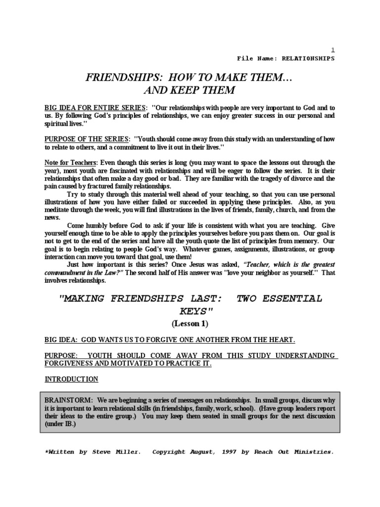 Friendships: How To Make Them and Keep Them: (Lesson 1) | PDF ...