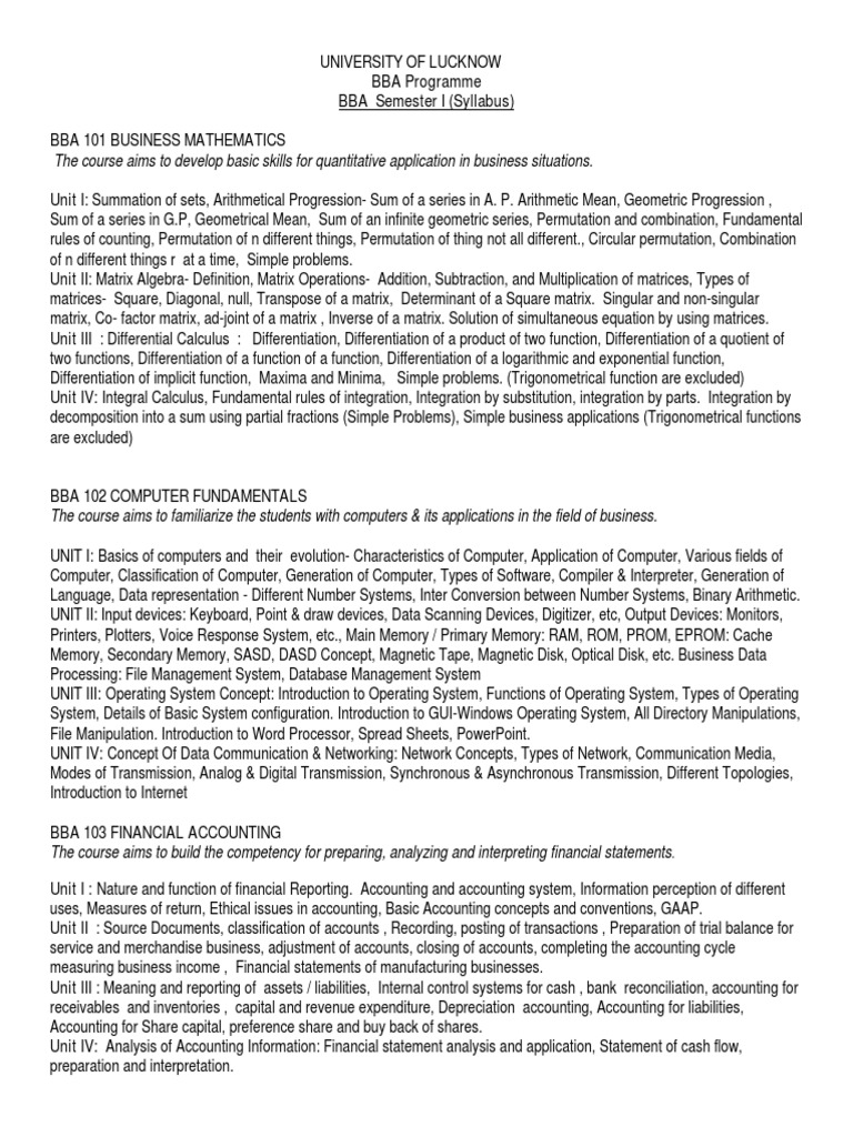 BBA Syllabus | PDF