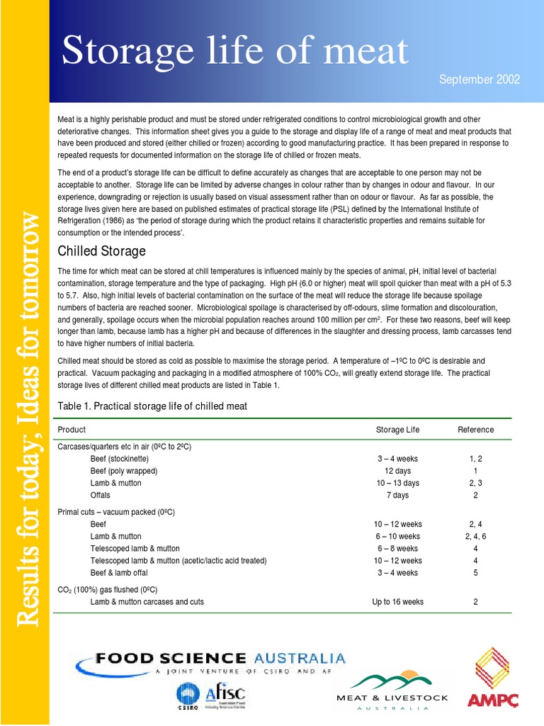 Storage Life of Meat | PDF | Beef | Lamb And Mutton