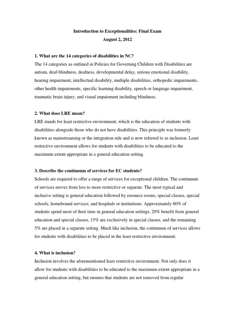 Final Exam | PDF | Inclusion (Education) | Special Education