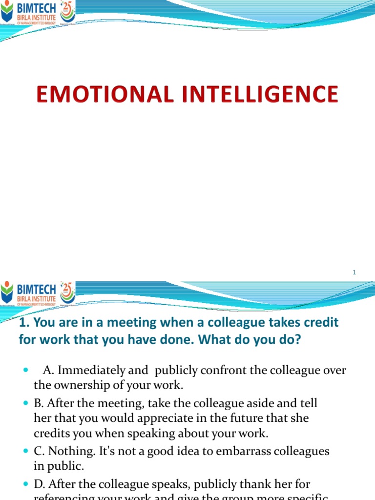 Emotional Intelligence | PDF | Emotional Intelligence | Self Control