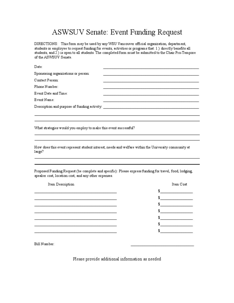 ASWSUV Event Funding Request Form | PDF | Finance & Money Management ...