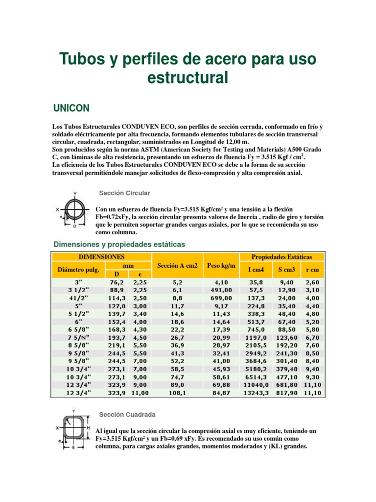Tubos y Perfiles de Acero para Uso Estructural | PDF | Mecanica clasica ...