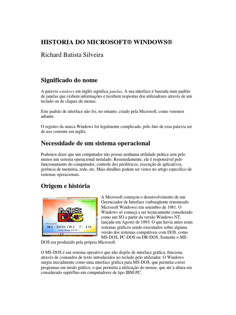 História Microsoft Windows | PDF | Windows Vista | Microsoft Windows