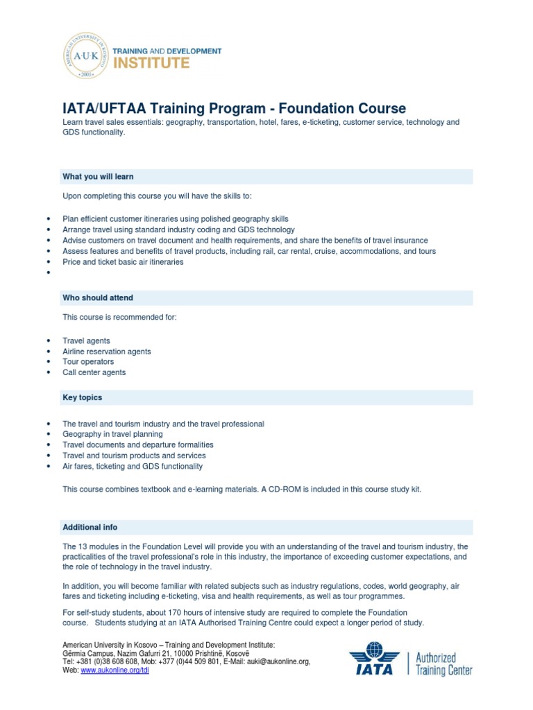 IATA/UFTAA Travel Foundation Course | PDF | Teaching And Learning