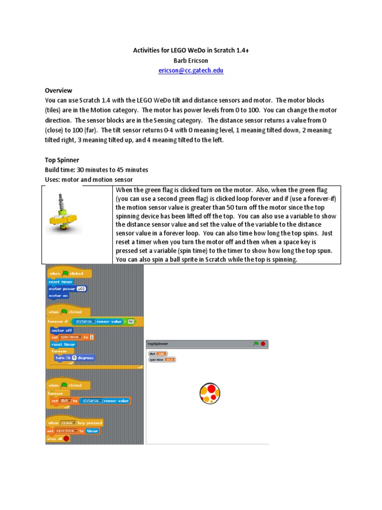 Activities For LEGO WeDo With Scratch Scripts | PDF
