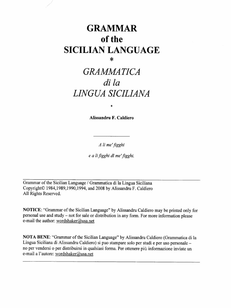 Grammar Of The Sicilian Language Pdf Linguistics Italy