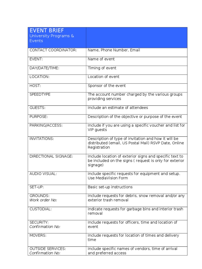 Blank Brief For New Events | PDF