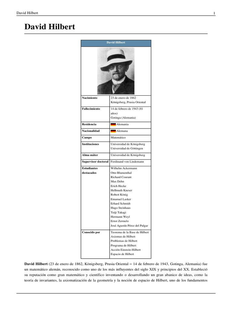 David Hilbert | PDF | Objetos matemáticos | Conceptos matemáticos