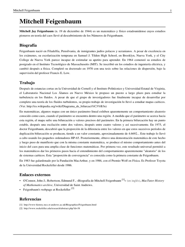 Mitchell Feigenbaum | PDF | Teoría del caos | Science
