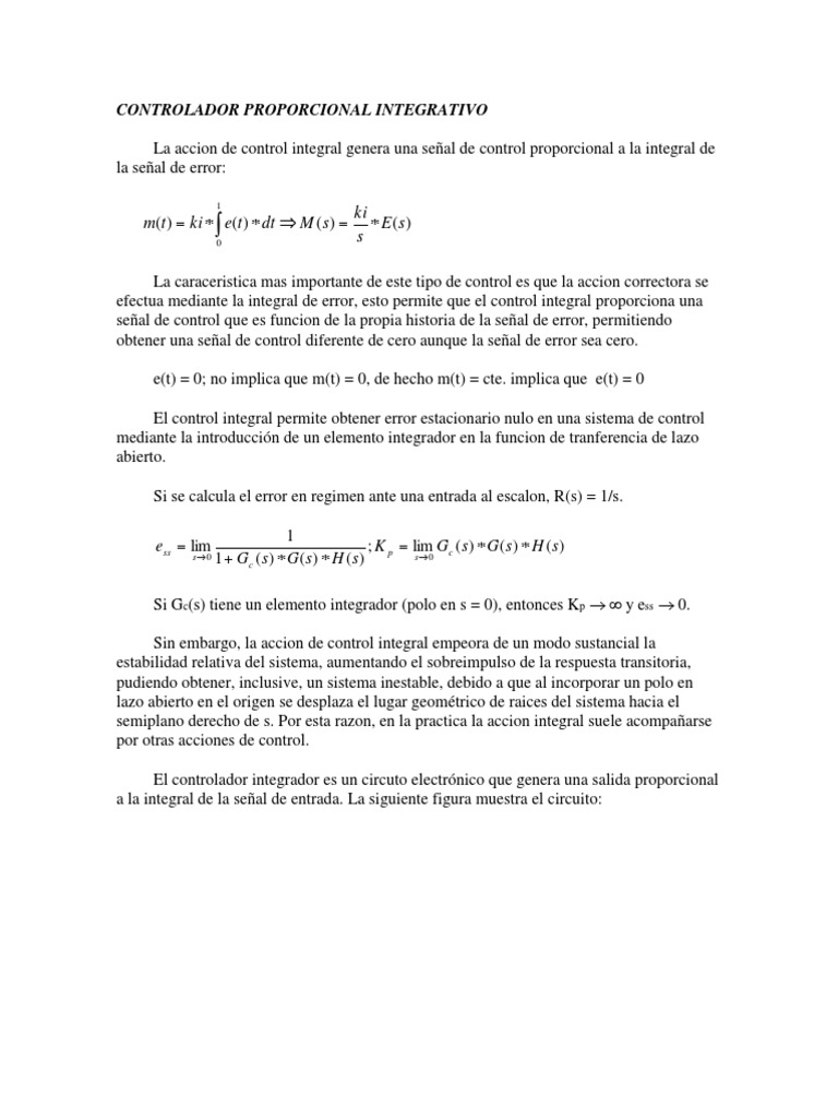 Controlador Proporcional Integral (PI) | PDF | Enseñanza de matemática ...