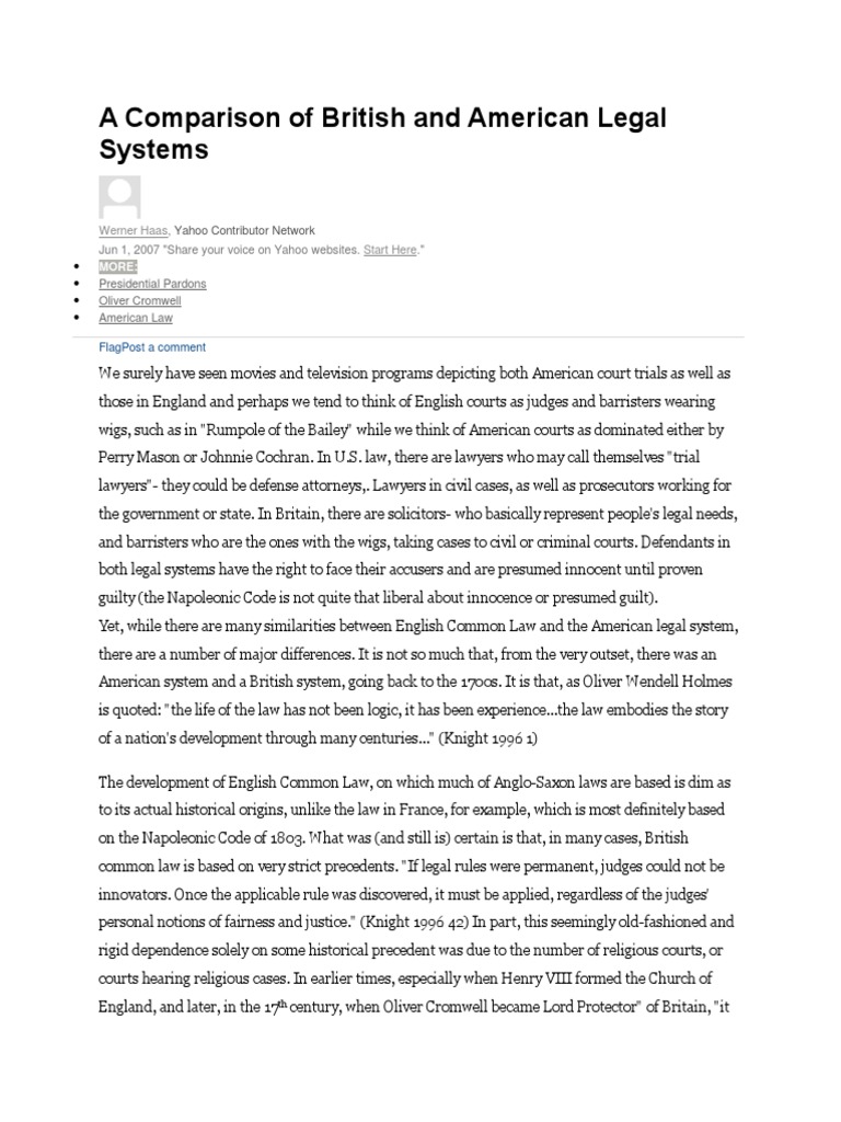 A Comparison of British and American Legal Systems | PDF | Pardon | Judge