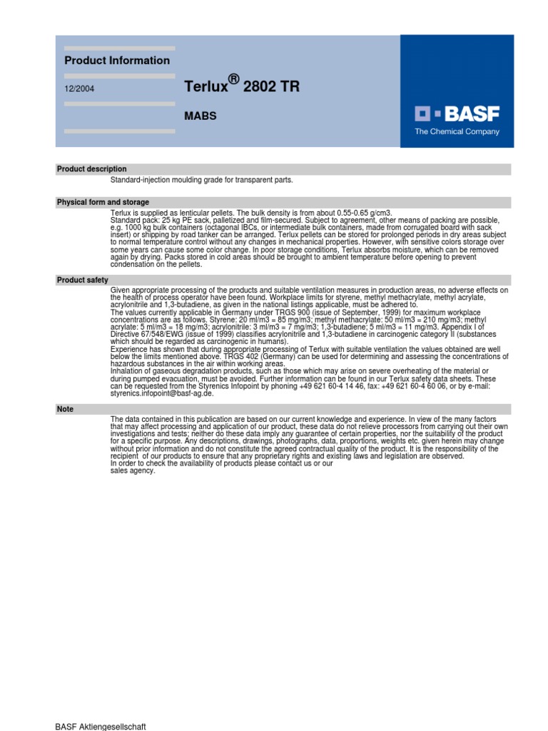 ABS Terlux 2802 TR - Fiche Technique en | PDF | Strength Of Materials ...