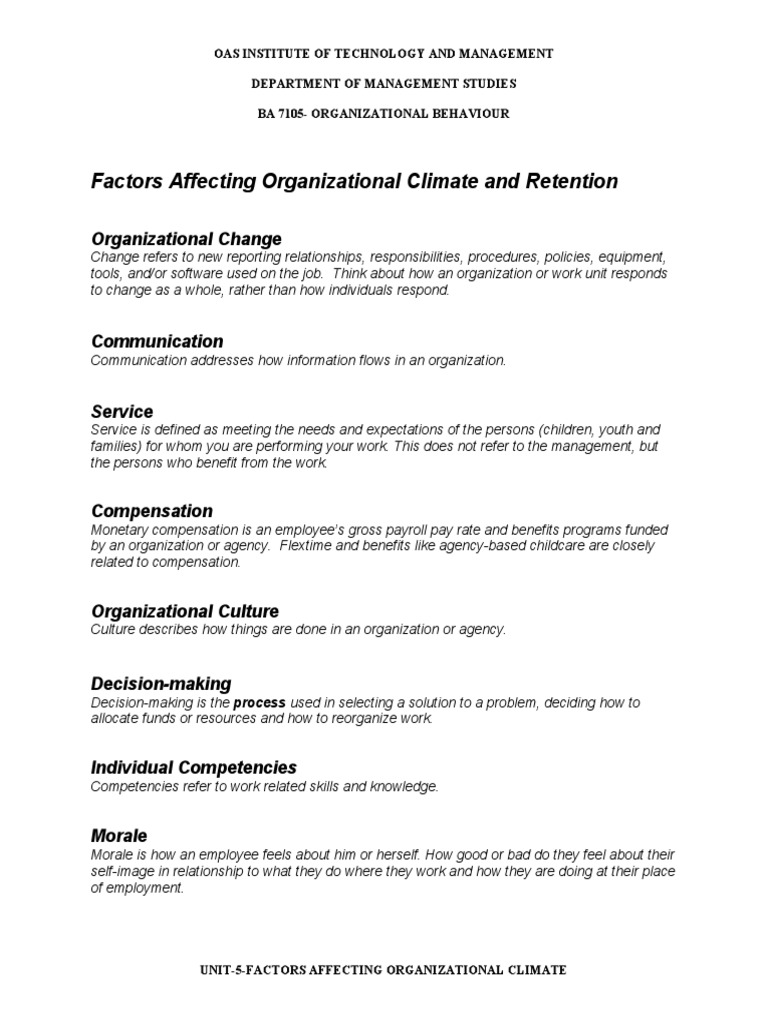 Factors Influencing Organizational Climate | PDF | Competence (Human ...