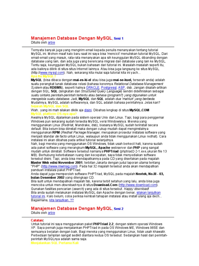 Manajemen Database Dengan MySQL | PDF