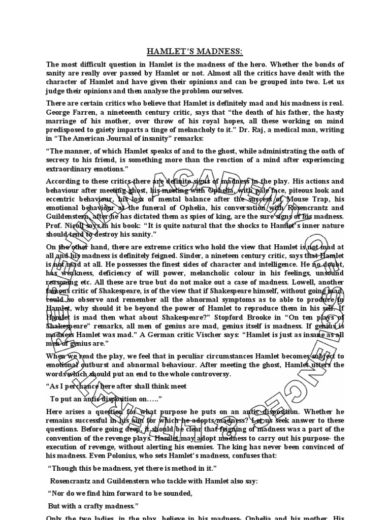 HAMLET's Madness | PDF | Hamlet | Insanity