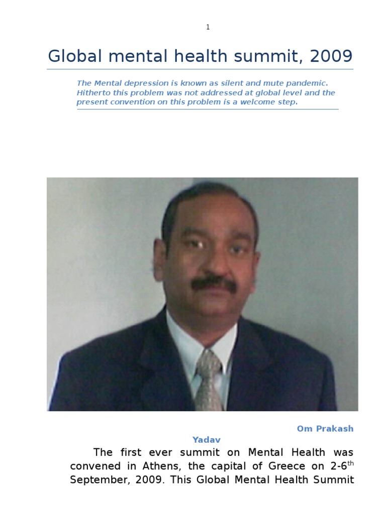 Global Mental Health Summit 2009 Pdf Mental Disorder Psychiatry