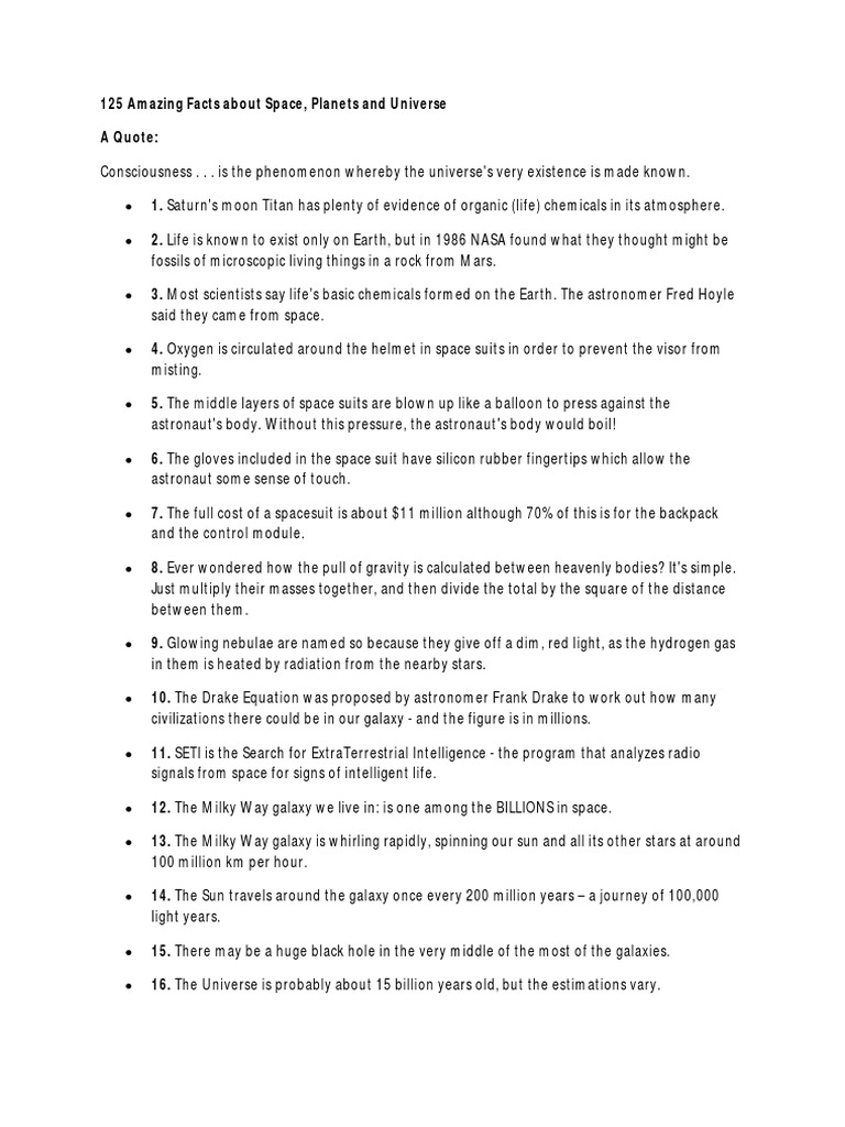 125 Amazing Facts About Space | PDF | Sun | Planets