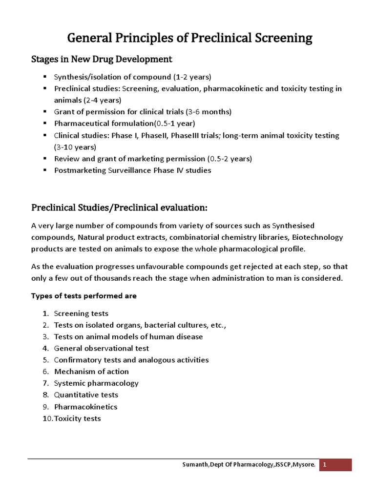 General Principles of Preclinical Screening | Phases Of Clinical ...