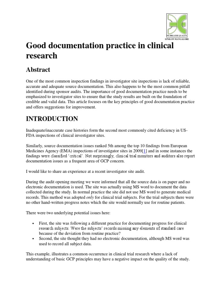 Good Documentation Practice in Clinical Research | PDF | Clinical Trial ...