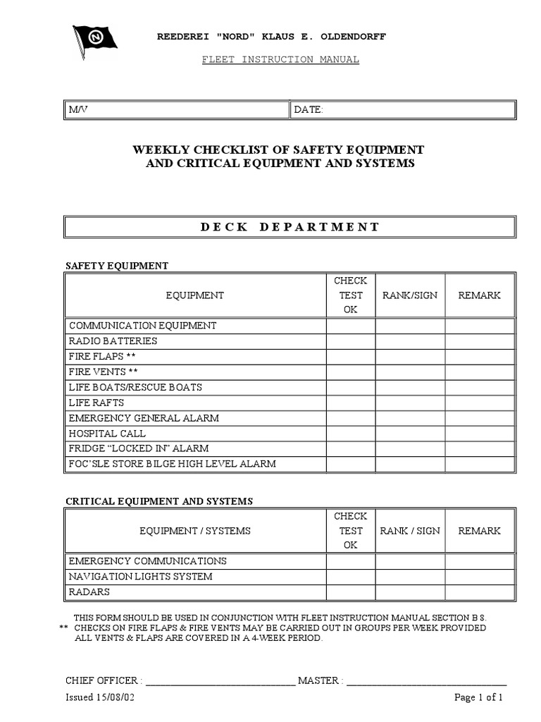 Checklist of Critical Equipment-Deck | PDF