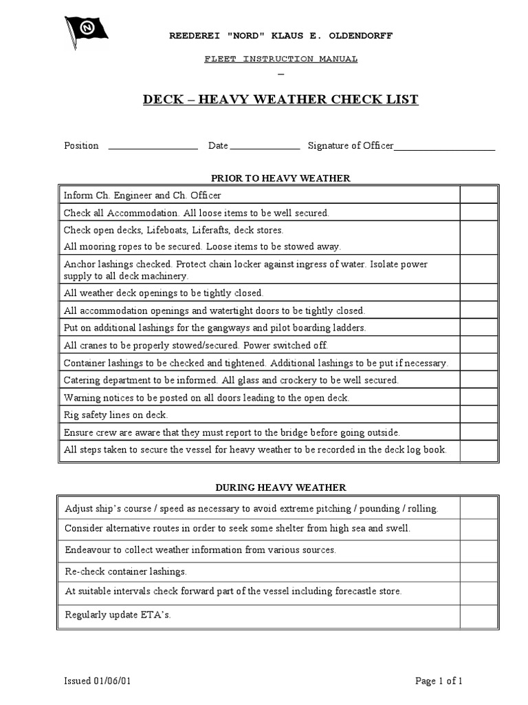 Deck Heavy Weather Checklist | PDF