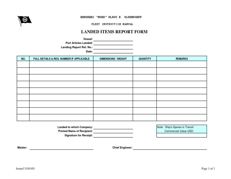 Landed Items Report Form: Fleet Instruction Manual | PDF