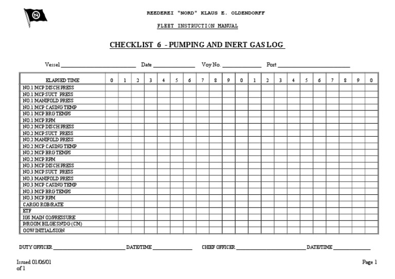 Checklist 6 - Pumping and Inert Gas Log: Reederei "Nord" Klaus E ...