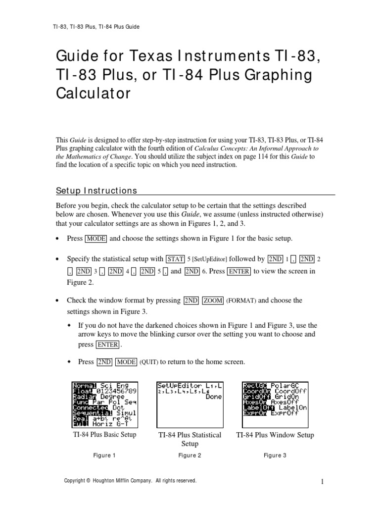 Guide For Texas Instruments TI-83, TI-83 Plus, or TI-84 Plus Graphing ...