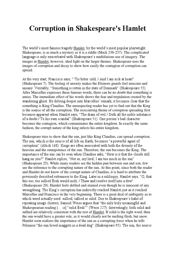 Corruption in Shakespeare Based On Hamlet | PDF | Hamlet | Plays