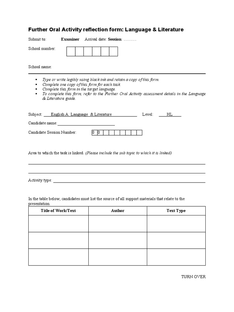 Further Oral Activity Reflection Form | PDF