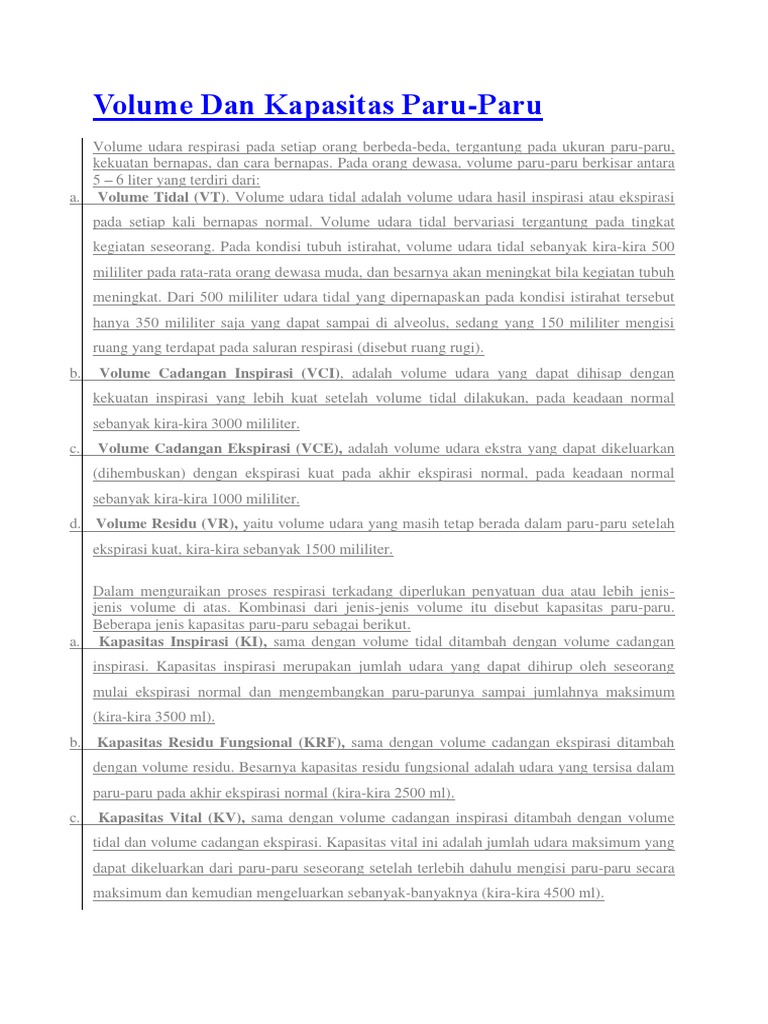 Volume Dan Kapasitas Paru | PDF