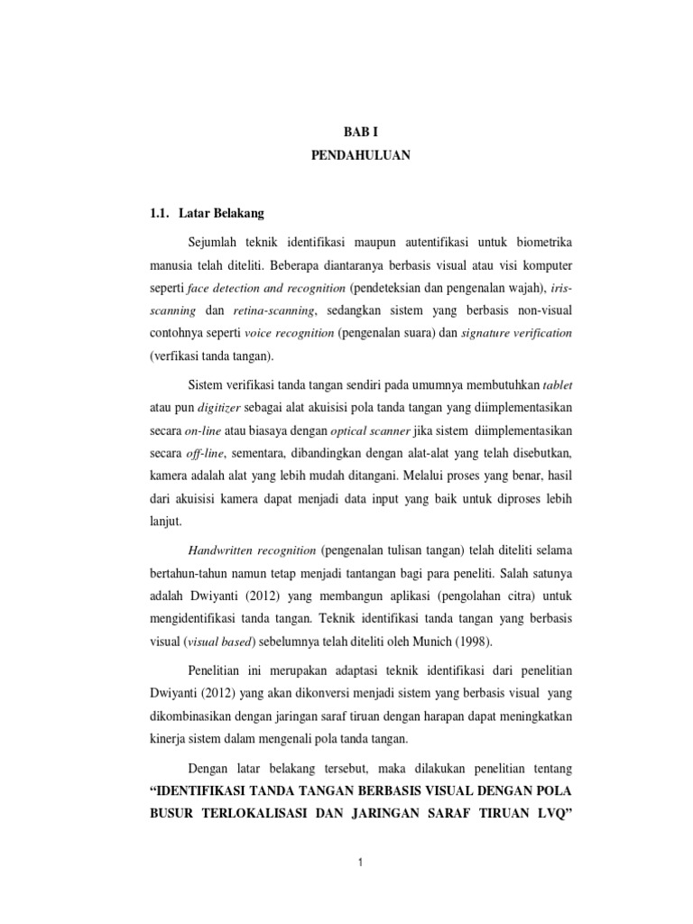 BAB I Identifikasi Tanda Tangan Berbasis Visual Dengan Pola Busur Terlokalisasi Dan Jaringan ...