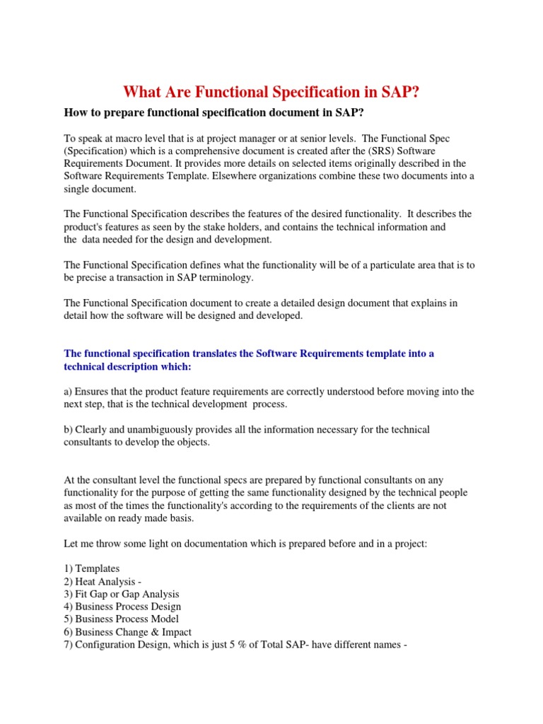 Functional Specification | Specification (Technical Standard ...