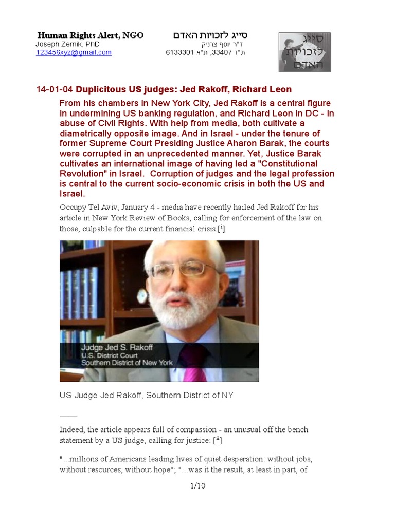 14-01-04 Duplicitous US Judges - Jed Rakoff, Richard Leon | PDF | Judge ...