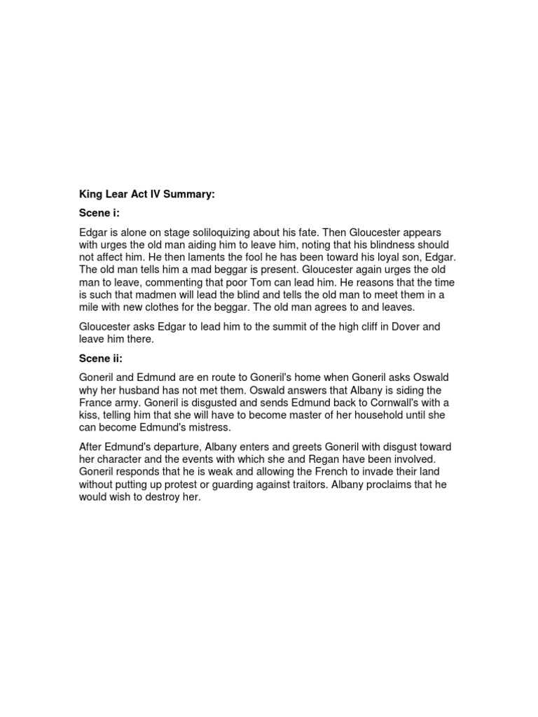 King Lear Act IV Summary | PDF | King Lear