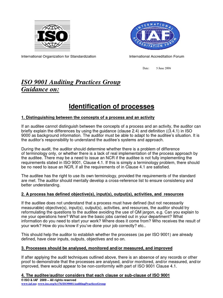ISO 9001 Auditing Practices Group Guidance On:: Identification of ...