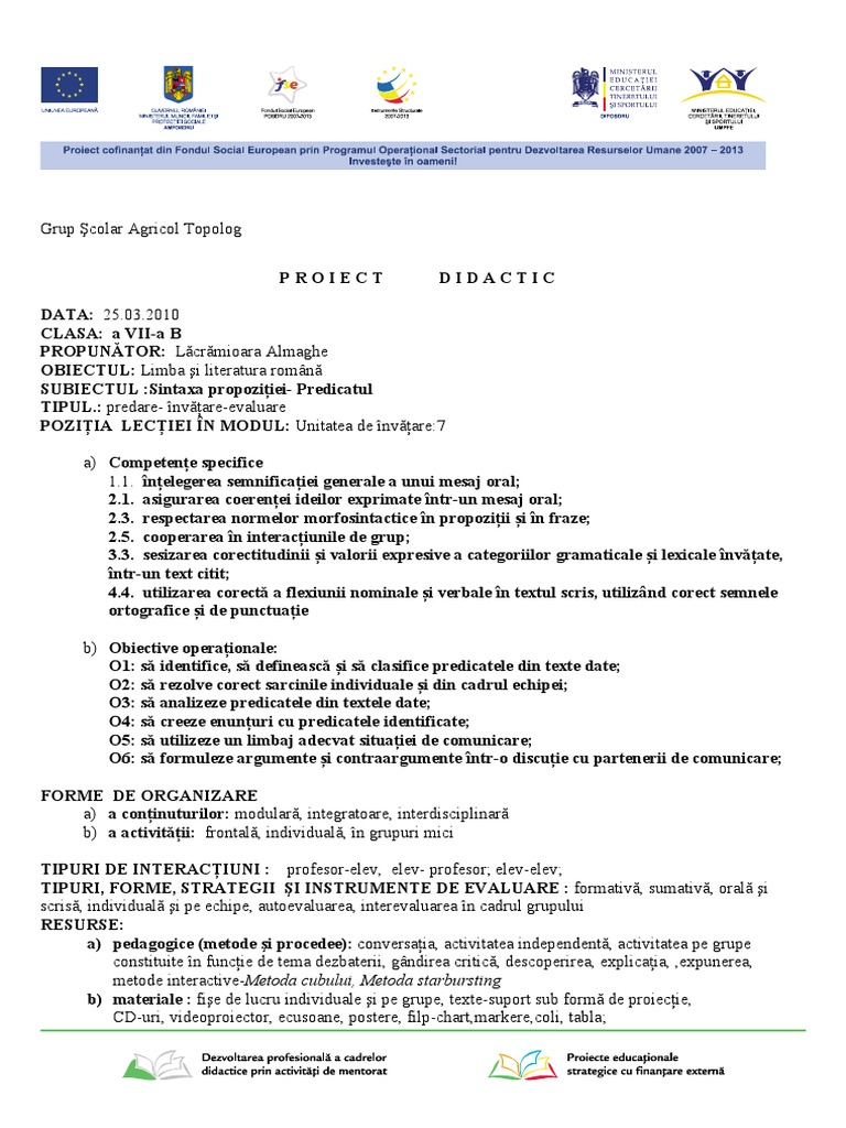 Proiect de Lectie Clasa VII | PDF