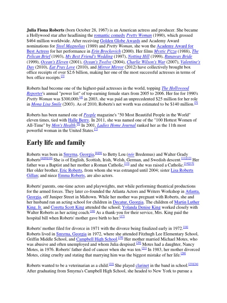 Early Life and Family: Julia Fiona Roberts (Born October 28, 1967) Is ...