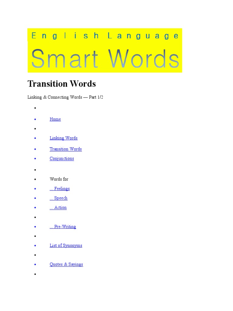 Transition Words | PDF | Syntactic Relationships | Linguistic Morphology
