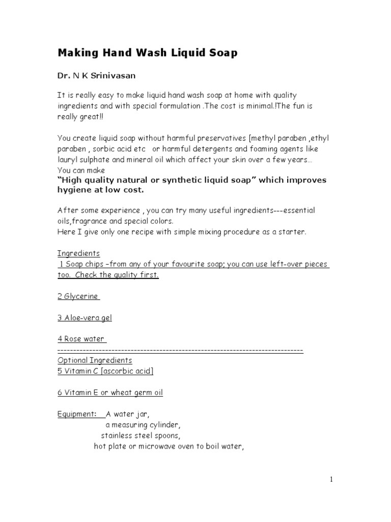 Making Hand Wash Liquid Soap | PDF | Soap | Glycerol