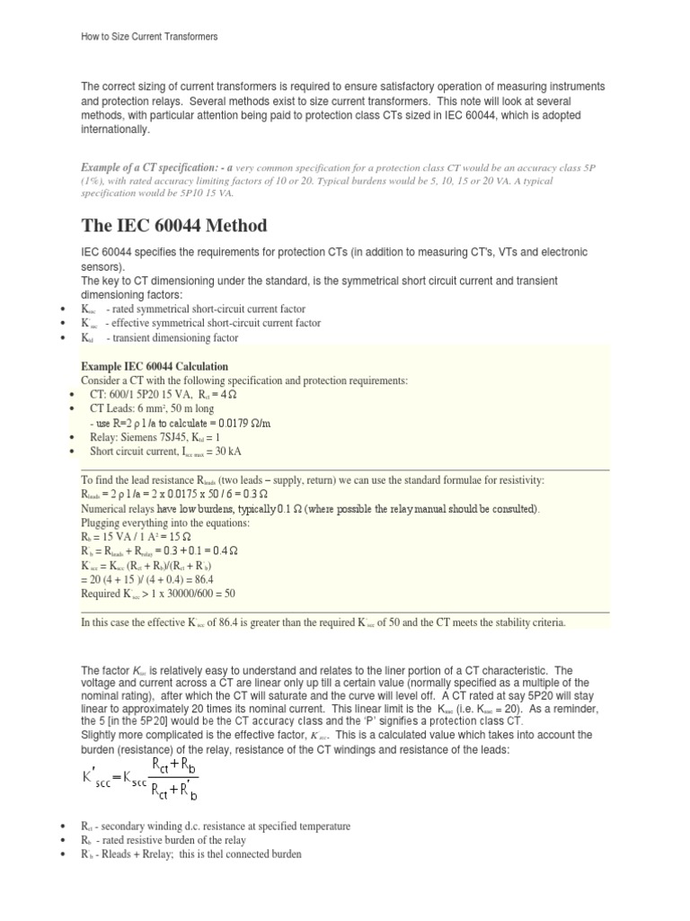 Current Transformer Sizing Guide | PDF | Physical Quantities | Electricity