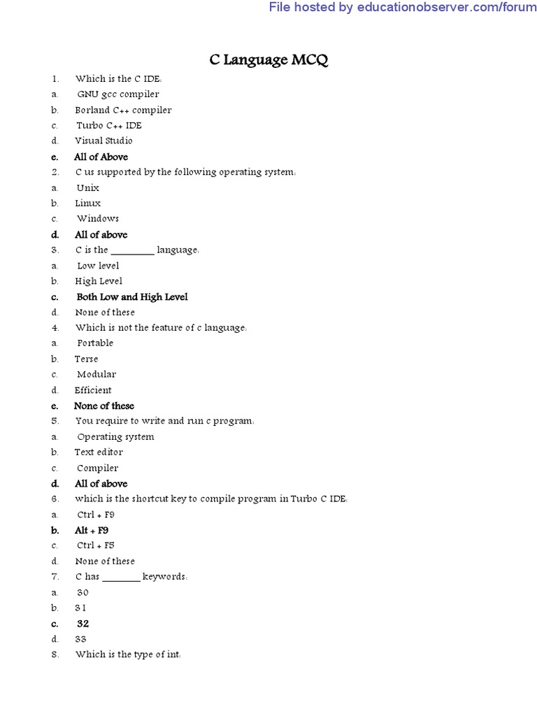 IBPS IT Officer Model Questions C Language MCQ Bank | PDF | Software Engineering | Computer ...