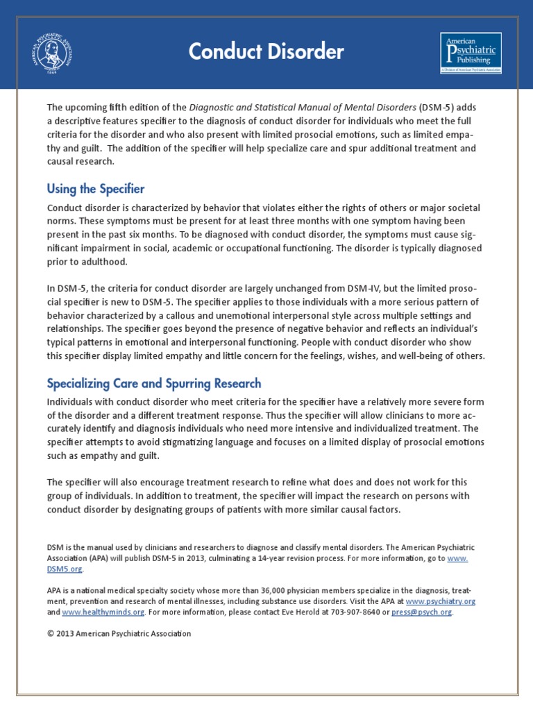 Conduct Disorder Fact Sheet | PDF | Dsm 5 | Mental Disorder