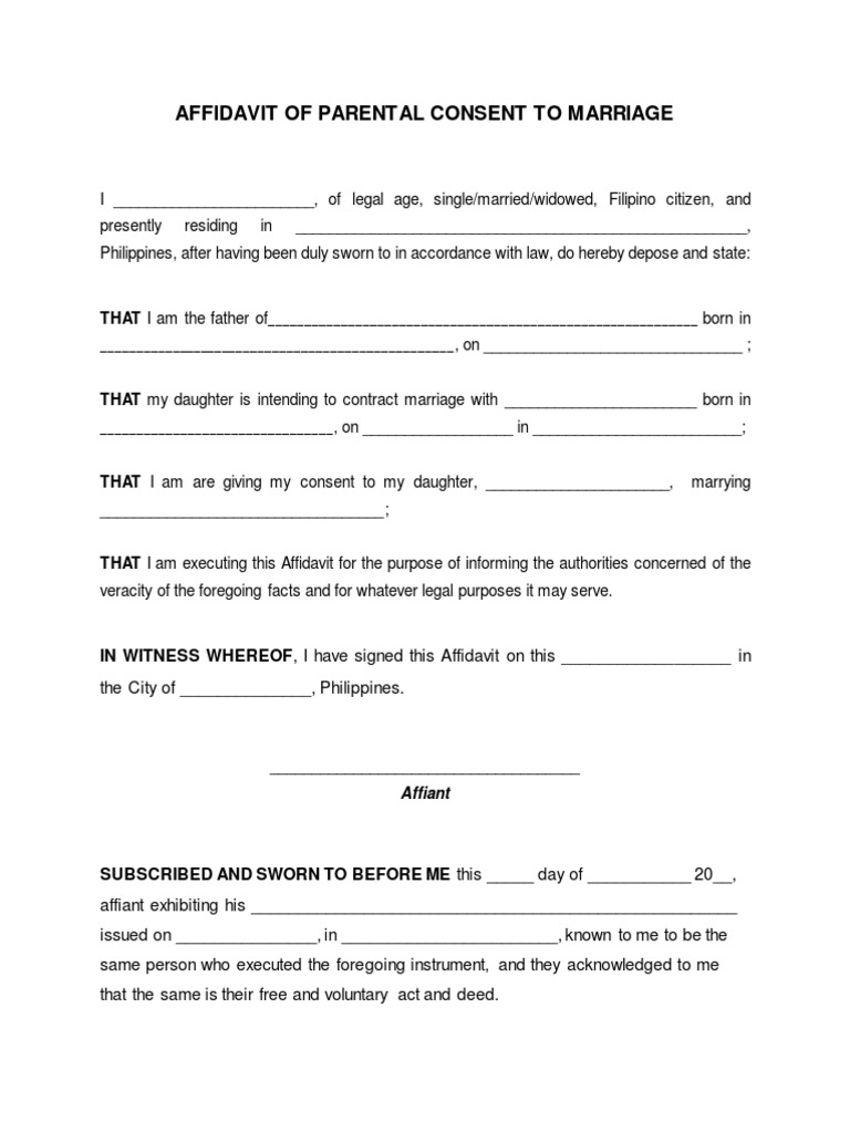 Parental Consent Affidavit for Marriage | PDF