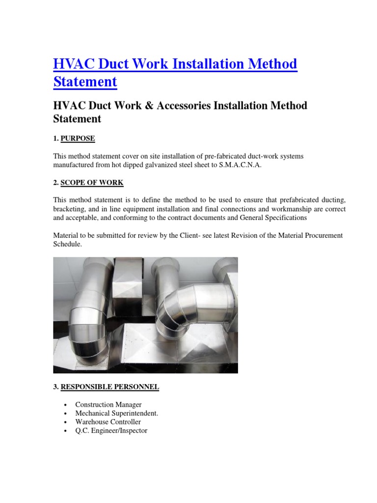 HVAC Duct Work Installation Method Statement | PDF | Duct (Flow) | Specification (Technical ...