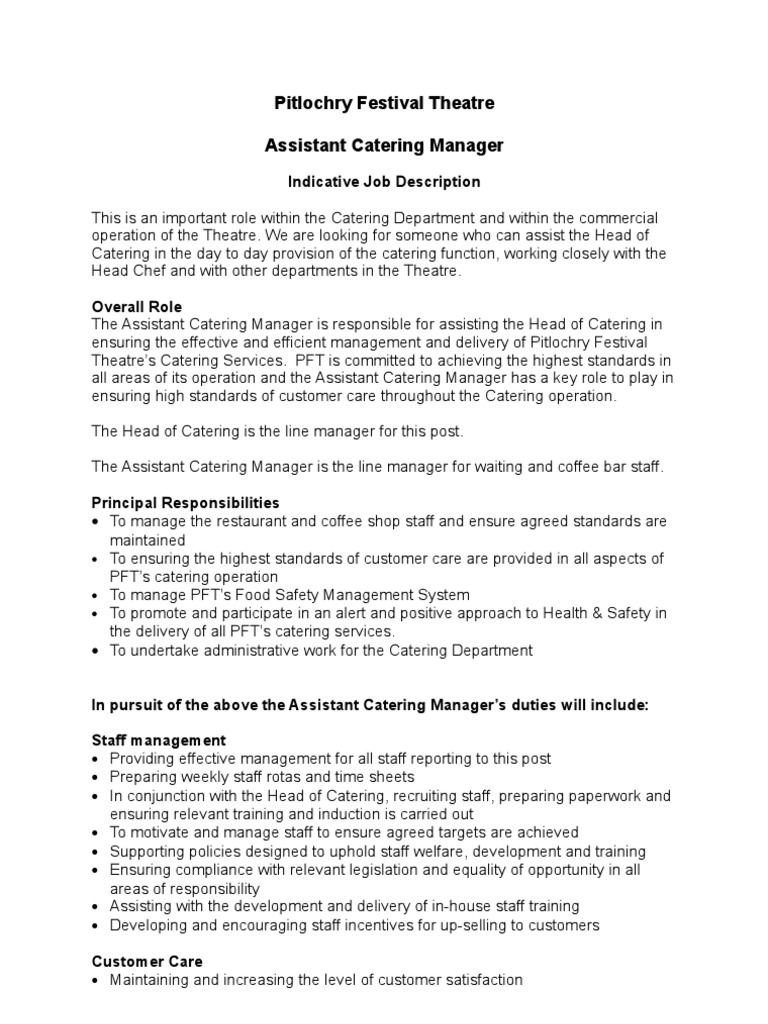Assistant Catering Manager - Job Description.33 | PDF | Occupational ...