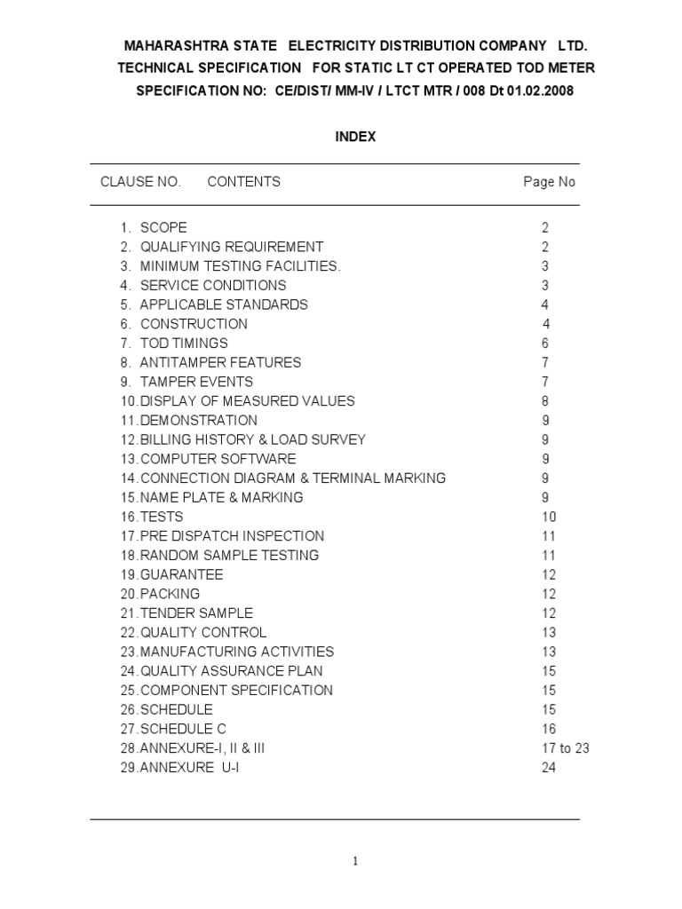 Specification for Static LT CT Operated TOD Energy Meters for ...